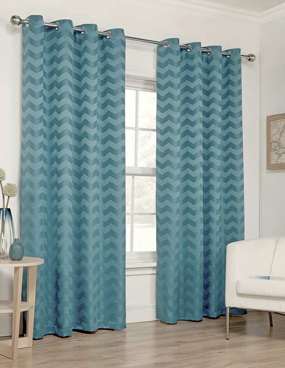 Blue Chevron Curtains Sanderson Hutton Pair Lined Pencil Pleat