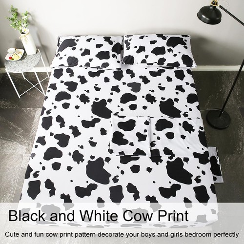 WINLIFE Cartoon Cow Print Sheet Set Black White Western Cow Sheets for ...