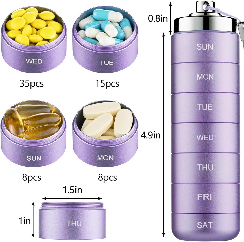 Metal Pill Organiser 7 Day Stackable Waterproof Travel Pill Box, Large ...