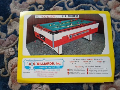 Original Vintage Pool Table Coin-Op Promo Flyer by US Billiard | eBay