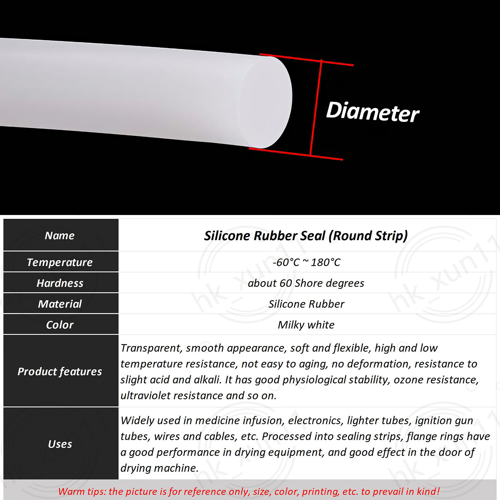 Silicone Rubber Cord White Round Strip Solid Rubber Strip Sealing Strip ...