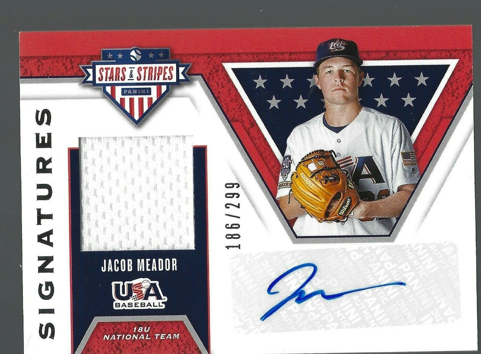 2019 USA Stars & Stripes Material Signatures #S-JM Jacob Meador 186/299 ...