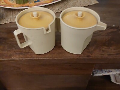 Vintage Tupperware Sugar And Creamer Set w Push Top Lids Almond Color ...