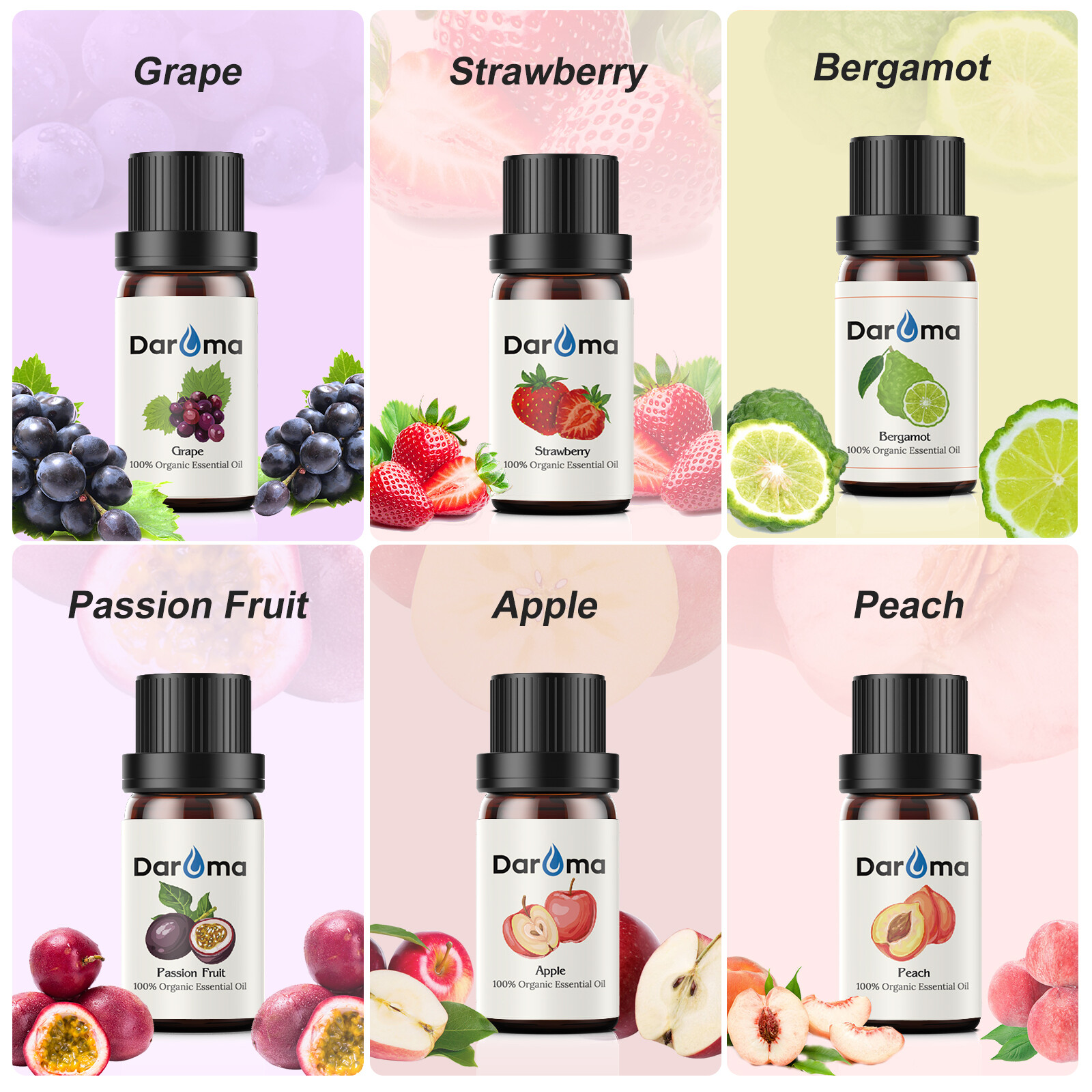 Essential Oils Set, Daroma Top 6 Aromatherapy Oils Set for Diffusers ...