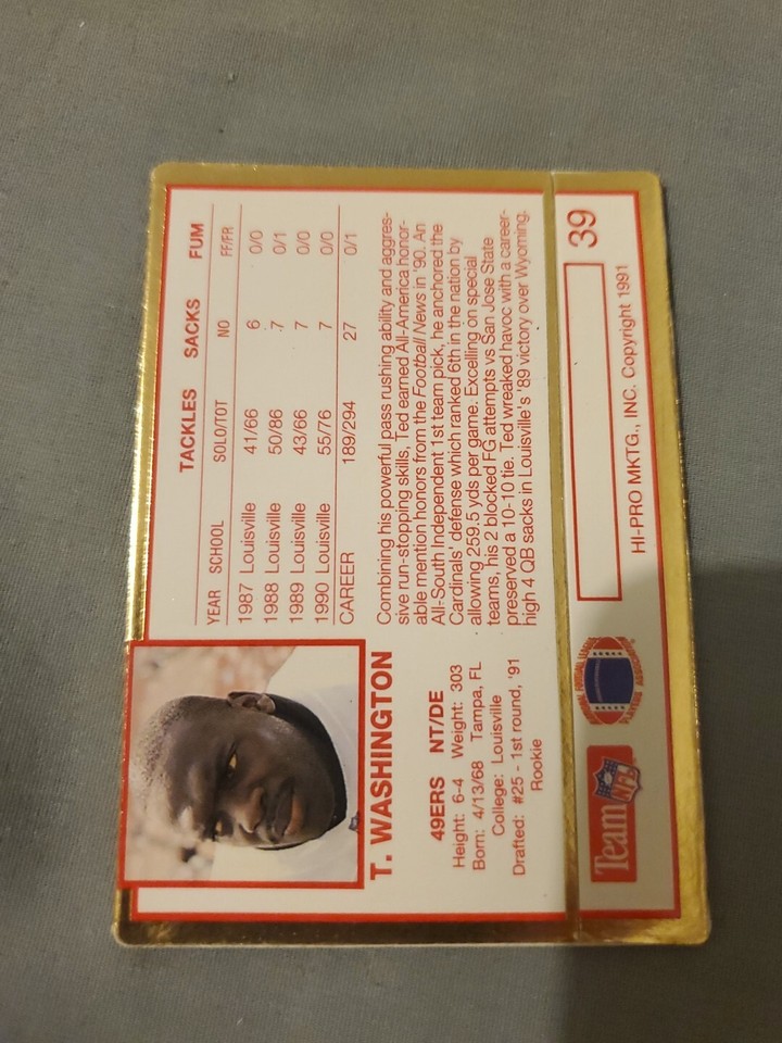 1991 Action Packed Rookie Update Football Card #39 Ted Washington | eBay