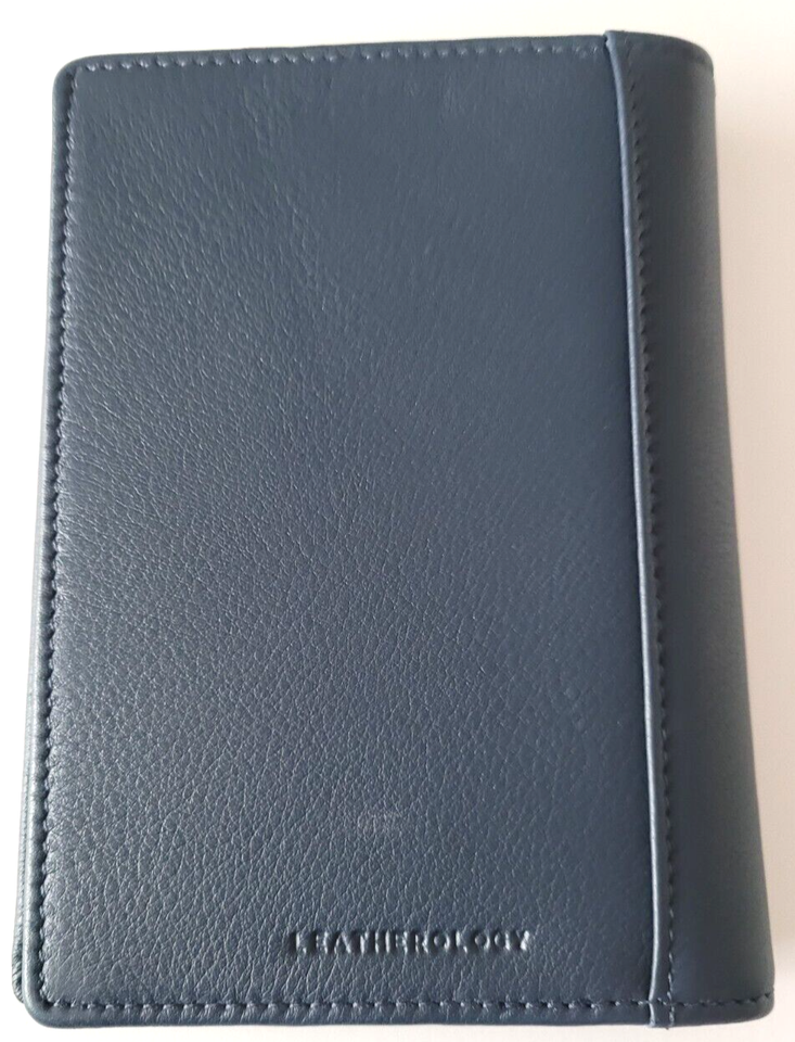 LEATHEROLOGY Full Grain Leather SLIM Bifold Wallet Dark Blue 5.5"x4 ...