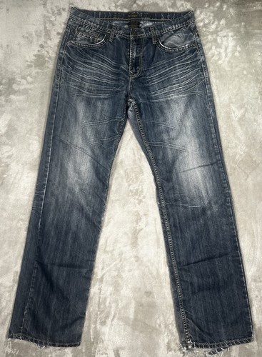 Helix Jeans Mens 32x34 loose straight Blue Denim Whiskers Bootcut ...