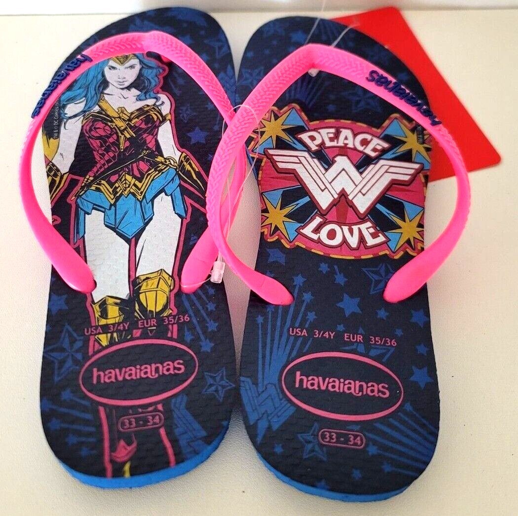 HAVAIANAS DC COMIC WONDER WOMAN PEACE LOVE FLIP FLOPS SANDALS US 3/4 ...