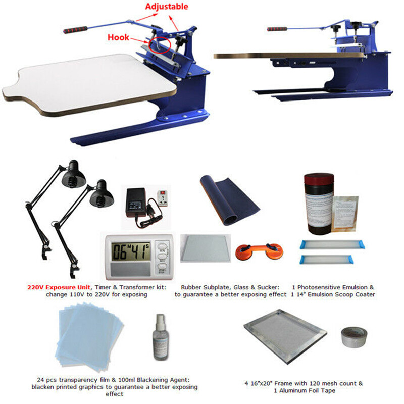 One Color Silk Screen Printing Kit Pallet Adjustable Press Exposure ...