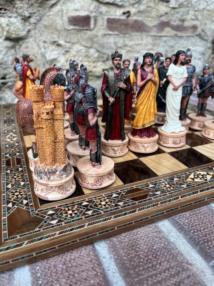 Luxury X-Large Trojans and Spartans Chess Set - Solid Wood Board ...