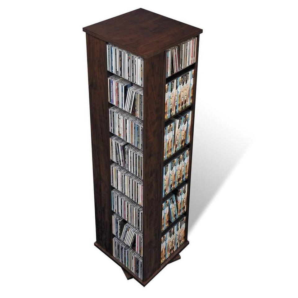 Espresso 4 -Sided Revolving Display Cabinet, Narrow CD Storage Cabinet ...