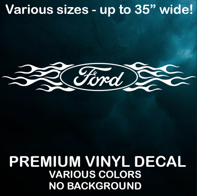 Ford Logo with Flames Premium Vinyl Decal Sticker - Various Colors and ...