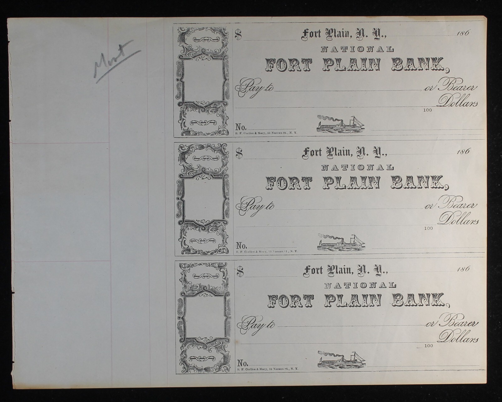 1860's page of unsigned checks from Fort Plain Bank TQP0867/BN | eBay