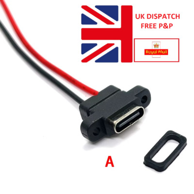 USB Type C Panel Mount Female Socket with Screws Wired Chassis Power ...