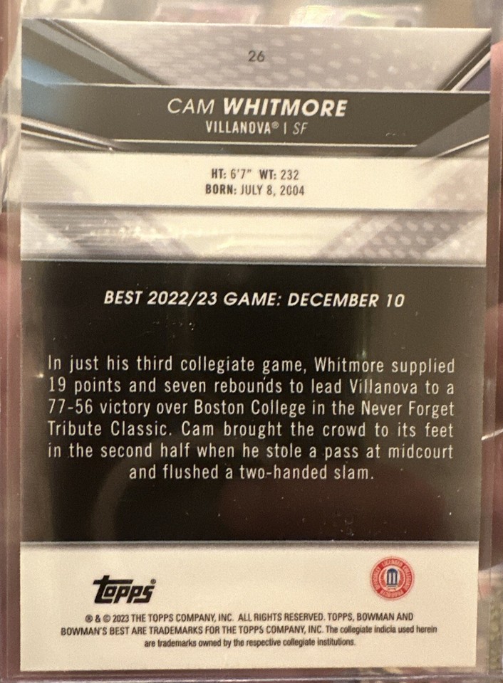 2022-2023 Bowman's Best U Cam Whitmore Villanova Wildcats Rookie ...