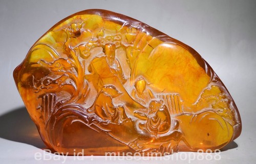 6.8" Old Chinese Red Amber Carving Feng Shui Scenery Mountain Tree ...