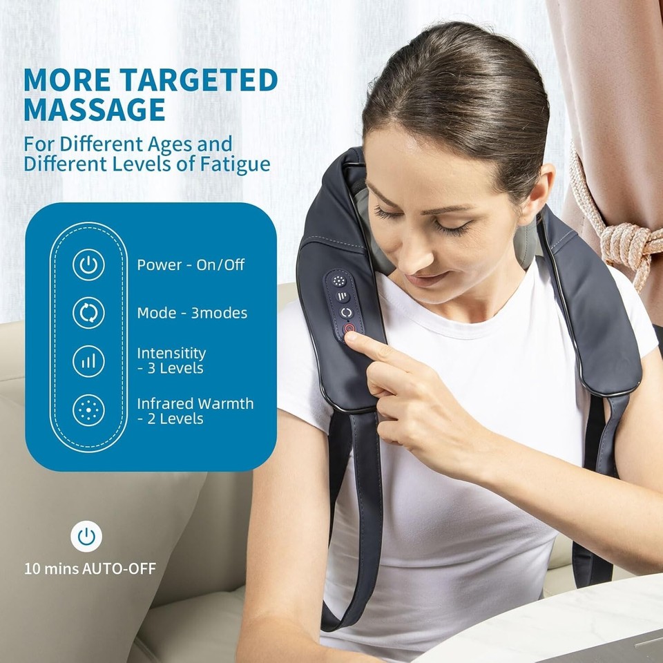Neck and Shoulder Massager with Infrared, Shiatsu Back Massager for ...