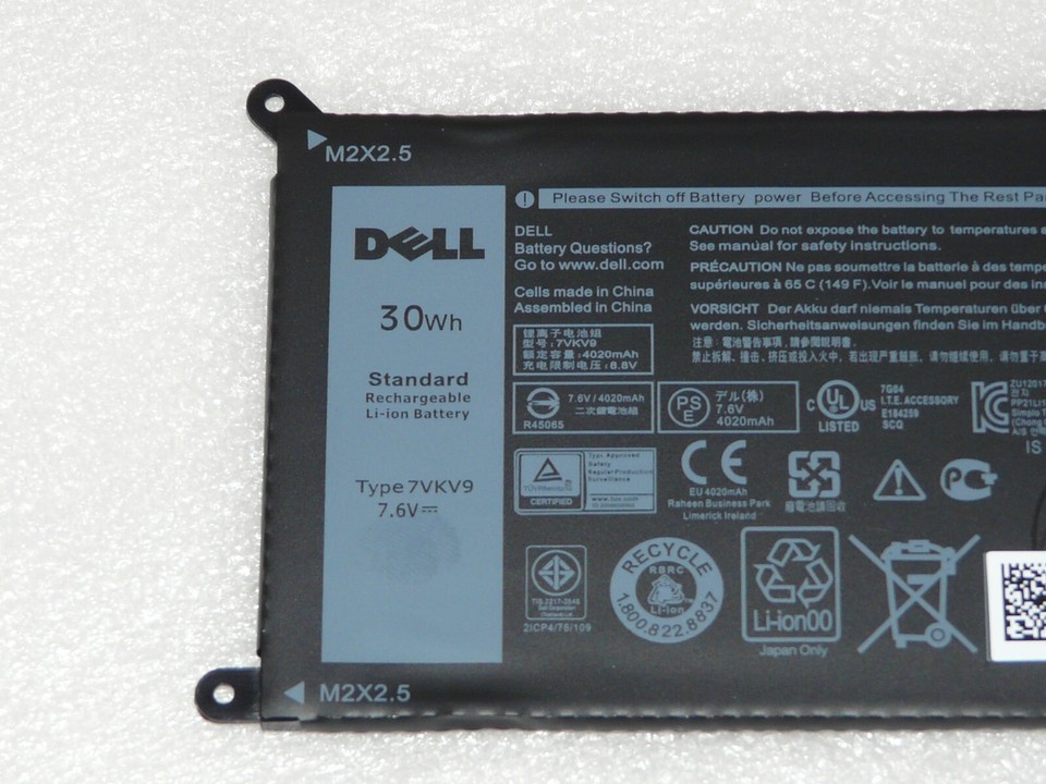 NEW GENUINE DELL XPS 12 9250 / LATITUDE 12 7275 BATTERY 30WH 7.6V 7VKV9 ...