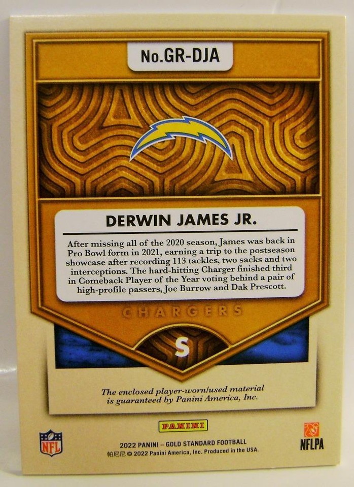 DERWIN JAMES JR #191 /299 GOLD RUSH GOLD STANDARD PANINI FOOTBALL 2022 ...