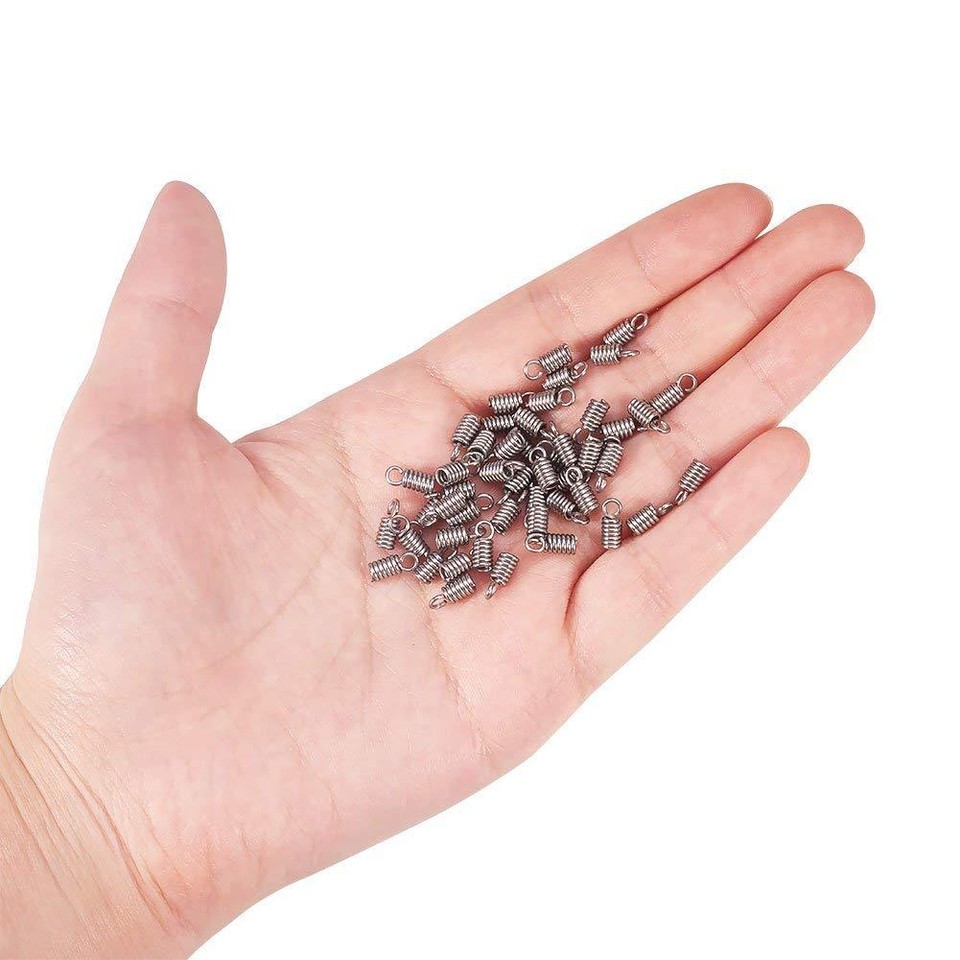 500pcs 304 Stainless Steel Spring Coil Cord Ends Column Crimp ...