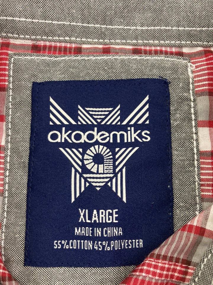 Akademiks Shirt Mens Size XL Plaid Long Sleeve Double Pocket Red Gray ...