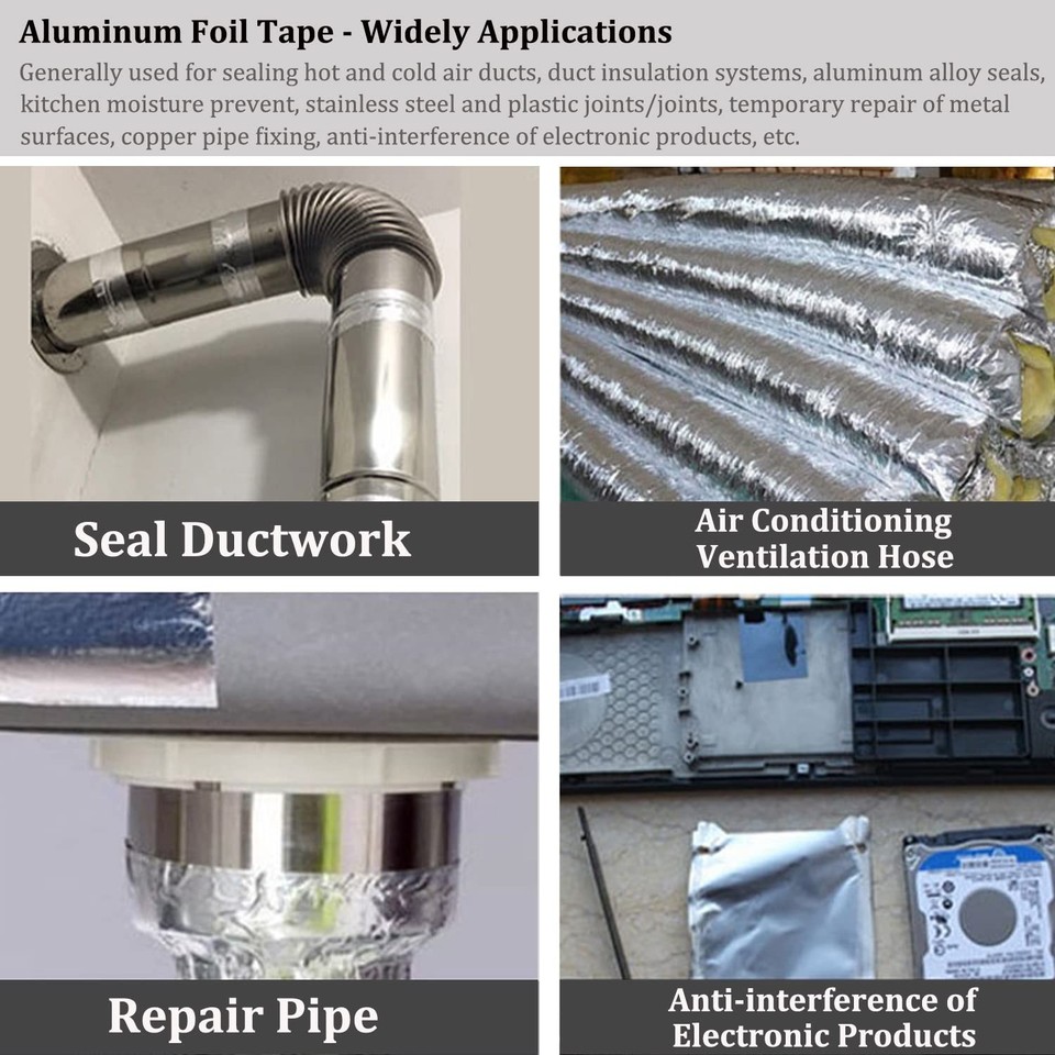 6Rolls Aluminum Foil Tapes, HVAC Duct Tape Heavy Duty, Silver Metal ...