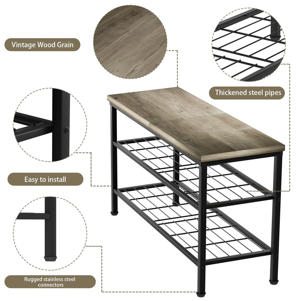 Glynym 3-Tier Metal Shoe Rack with Wood Top - Durable & Space-Saving ...