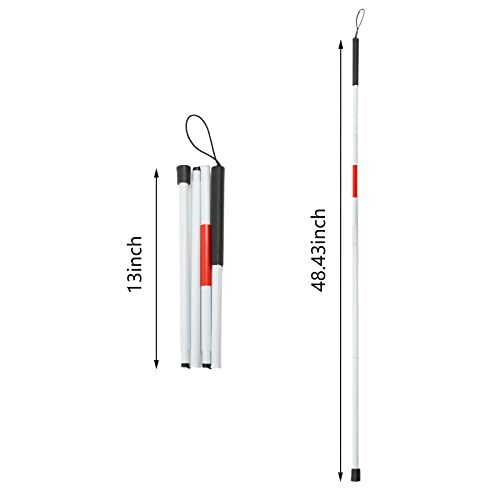 Folding Blind Cane Walking Stick with Red Reflective Tape for The | eBay