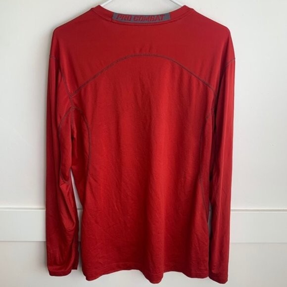 Nike Red Dri-Fit Pro Combat Fitted Long Sleeve Shirt - Gem