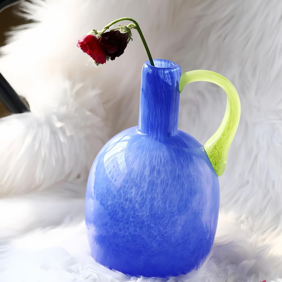 2.2lb Heavy Vase,Blue Glass Vase for Home Decor,Glass Flower for ...
