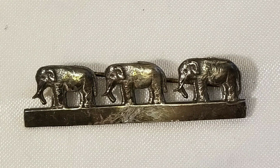 Antique Vintage 3 Elephants Silver Pin Brooch Stamped… - Gem
