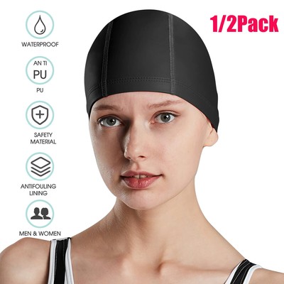 1/2Pack Swimming Cap Waterproof Silicone Swim Pool Hat Long Hair Adult ...
