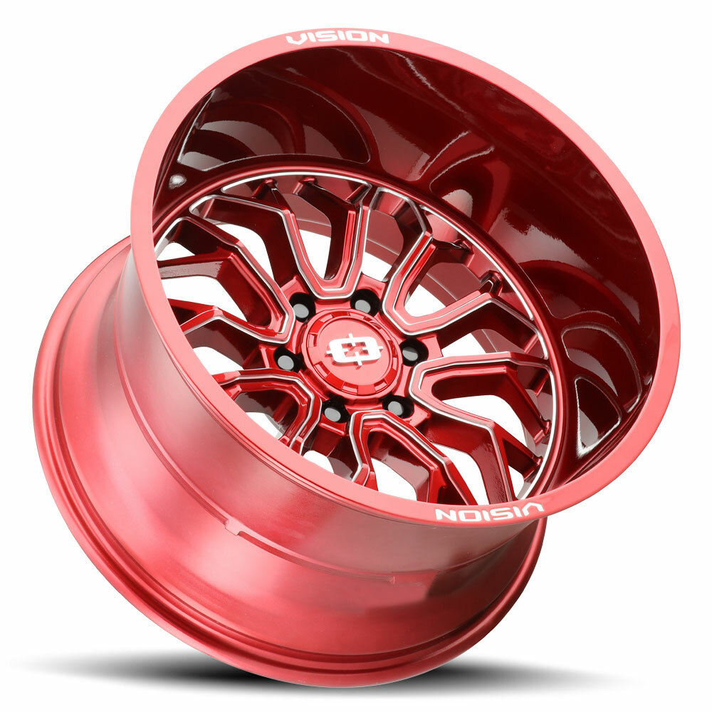 22x10 Vision 402 Riot 6x139.7 ET-19 Red Tint Milled Spoke Rims (Set of ...