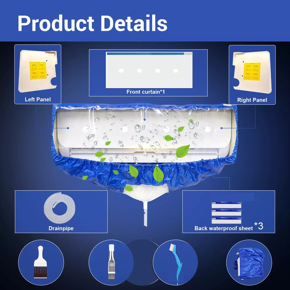 Split Air Conditioner Cleaning Cover Kit, Waterproof Dust Washing Clean ...