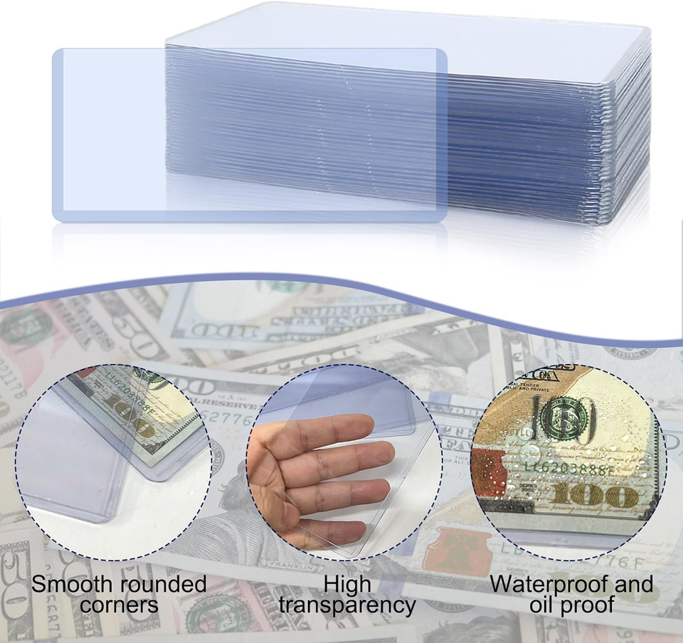 Rainmae 50 Pack Hard Plastic Clear Money Holder, 6.8" X 2.9" PVC ...