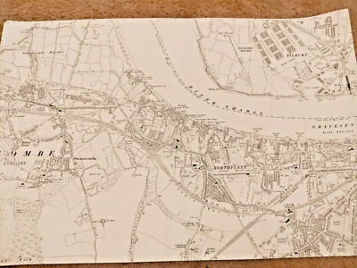 Original 1899 OS Map Sheet River Thames Northfleet Tilbury Swanscombe ...
