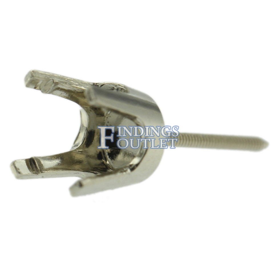 14k White Gold Round Stud Earring Mounting Setting Screw Back Post 4 ...