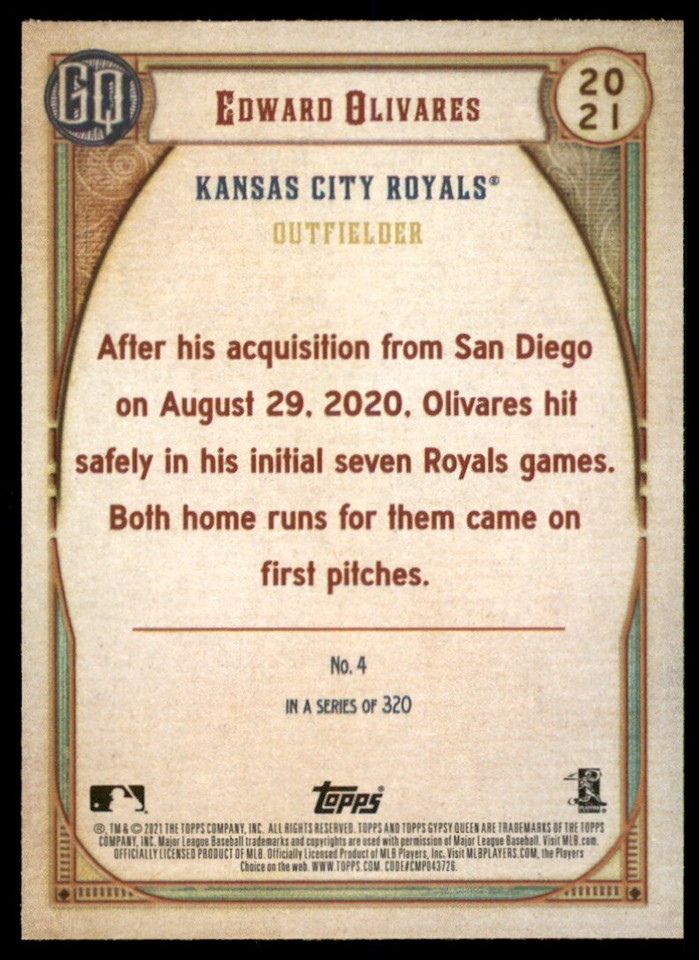 Edward Olivares 2021 Topps Gypsy Queen Rookie Card RC #4 Kansas City ...