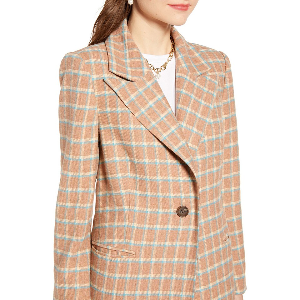 SOMETHING NAVY SINGLE BREASTED PLAID WOOL PLAID COAT | eBay
