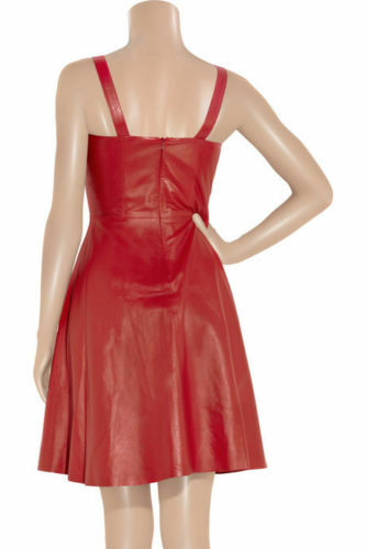 Ladies Red Leather Dress Lambskin Cocktail Pub Party Wear Fit & Flare ...