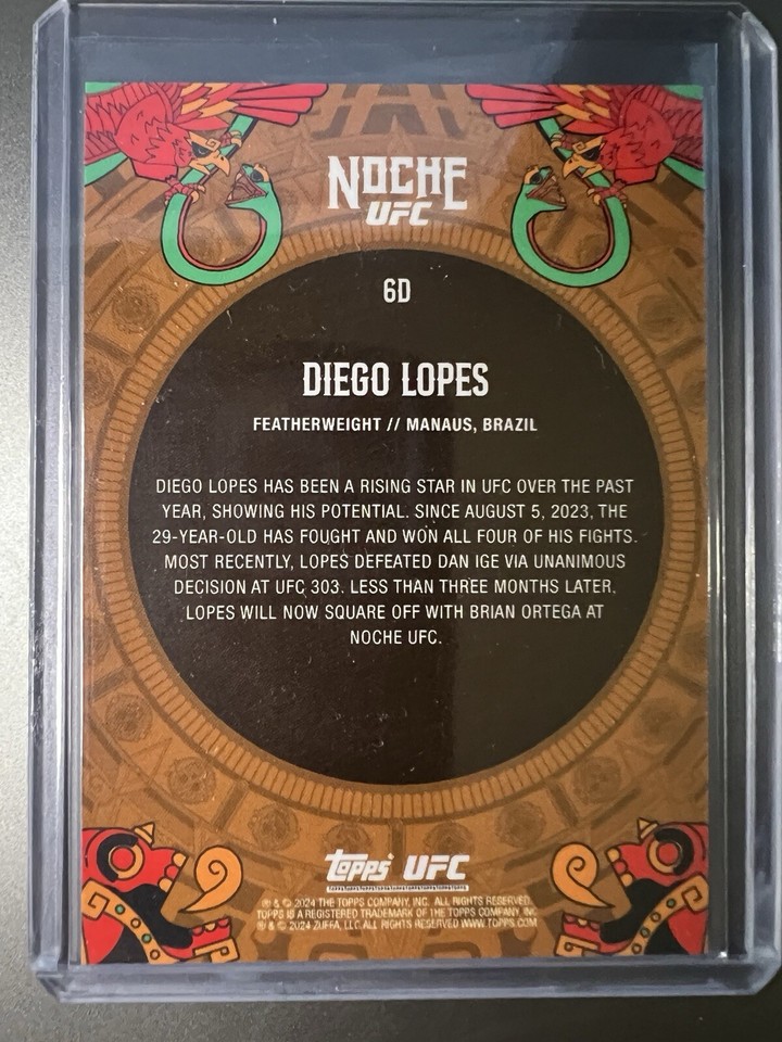 DIEGO LOPES 2024 TOPPS NOCHE UFC FEATHERWEIGHT ROOKIE RC | eBay