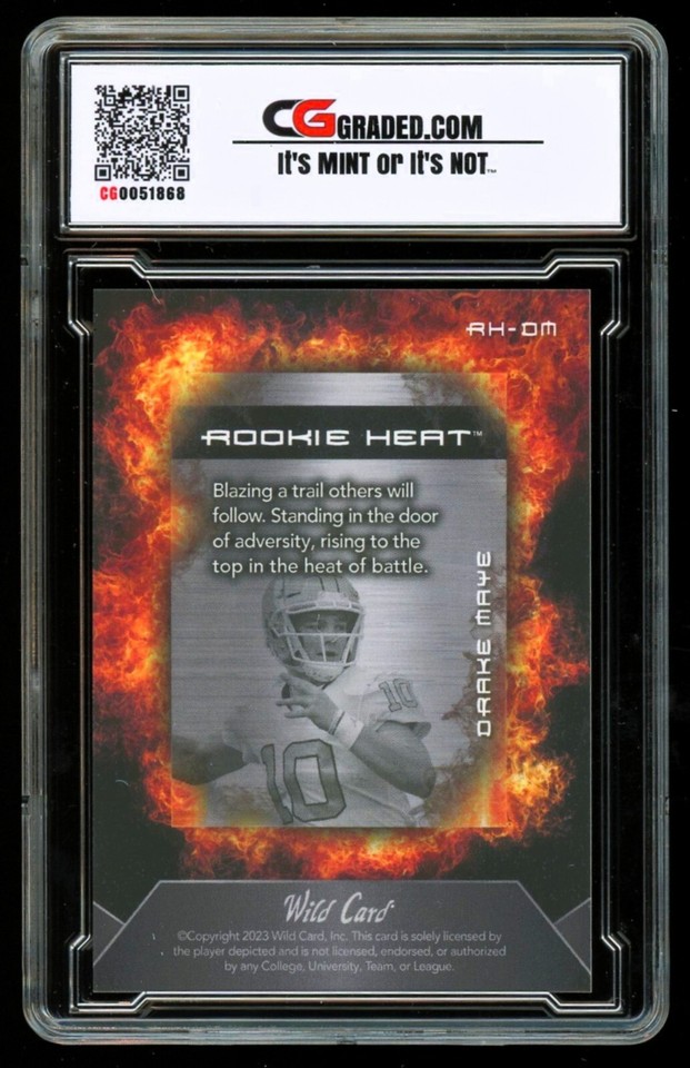 2023 Wild Card Matte ~ ROOKIE HEAT HOLO FIRE /200 ~ Drake Maye ~ CG 9.5 ...