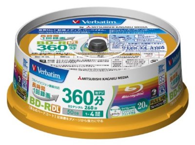 20 Verbatim BD-R DL 50GB DVD Dual Layer Blu ray 4x Speed Spindle w ...