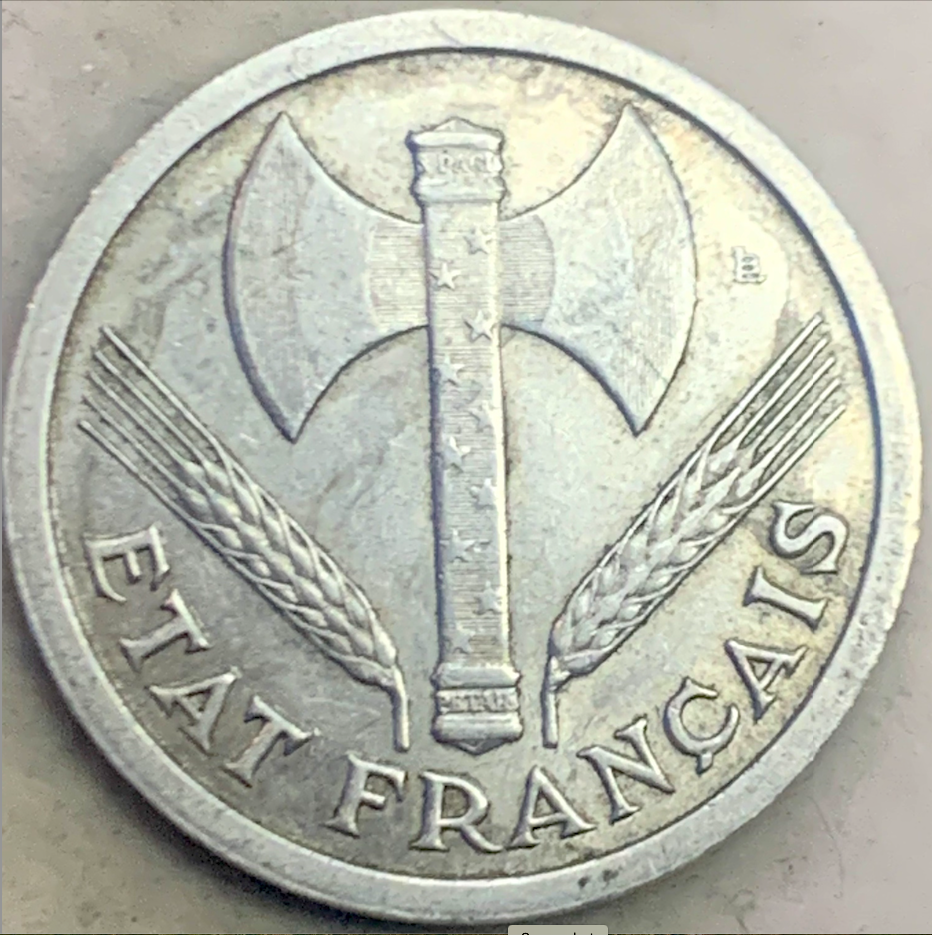 Historic 1943 2 Francs Coin - Smooth Edge - Vichy France | eBay