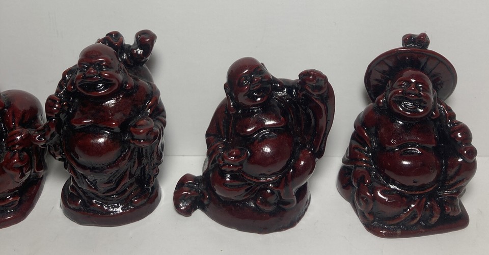 Feng Shui Lucky Buddhas Happy Figurines Set of Six Small Red Buddhas ...