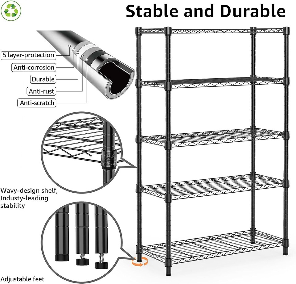 M MZG Heavy Duty 5-Tier Shelves 14*24*63" Storage Rack Metal Shelving ...