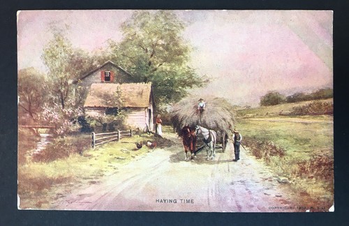 Antique Postcard HAYING TIME 1903 R Hill Horses & Cart Hay Harvest Farm ...