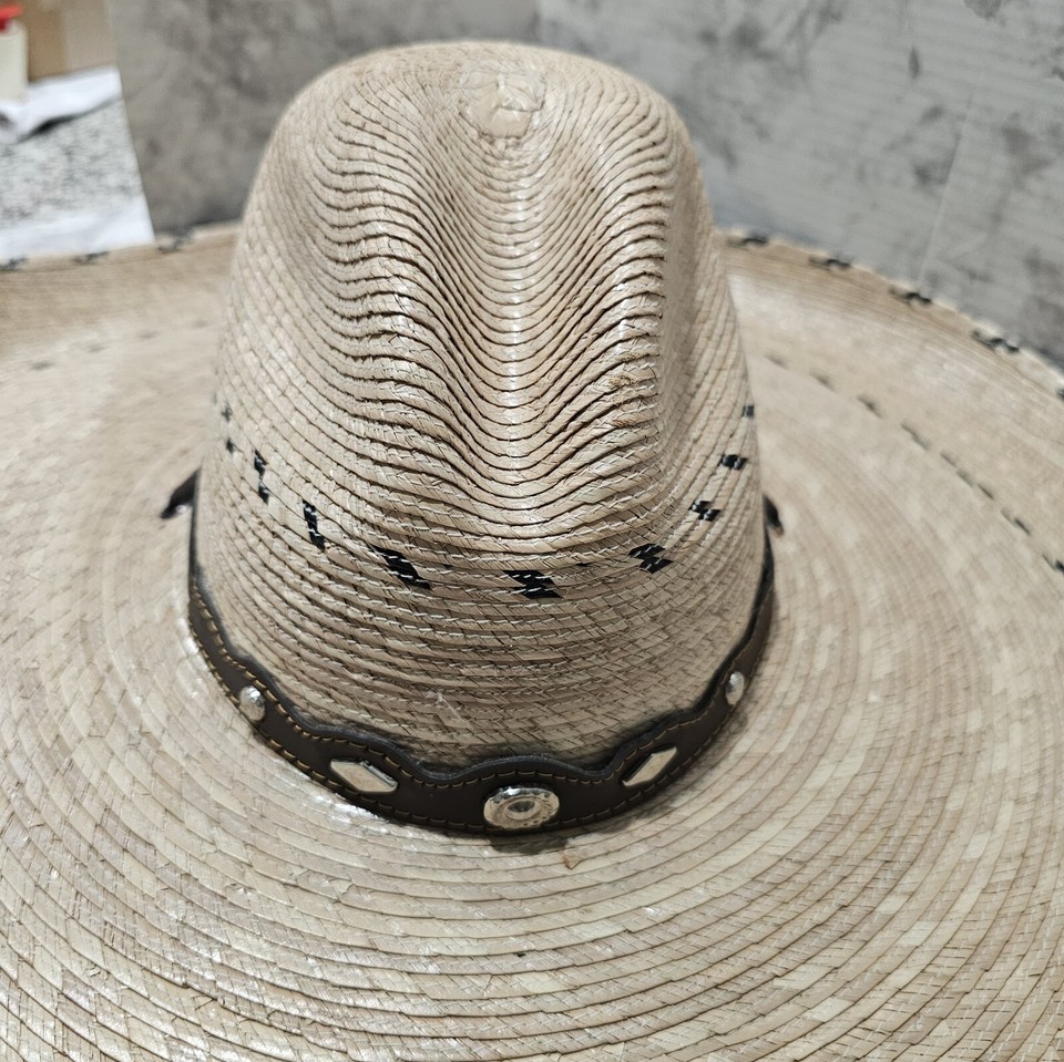 Alamo Straw/Palm Charro Hat O/S 7”Brim Band Ties Sombrero Western ...