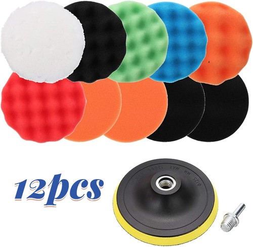 12PC 5 inch 125 mm Car Buffing Pads Kit Sponge Polishing Polisher Drill ...