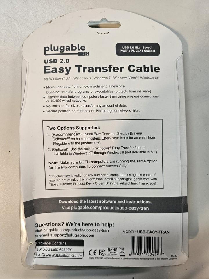 Plugable USB 2.0 Easy Transfer Cable USB-EASY-TRAN | eBay